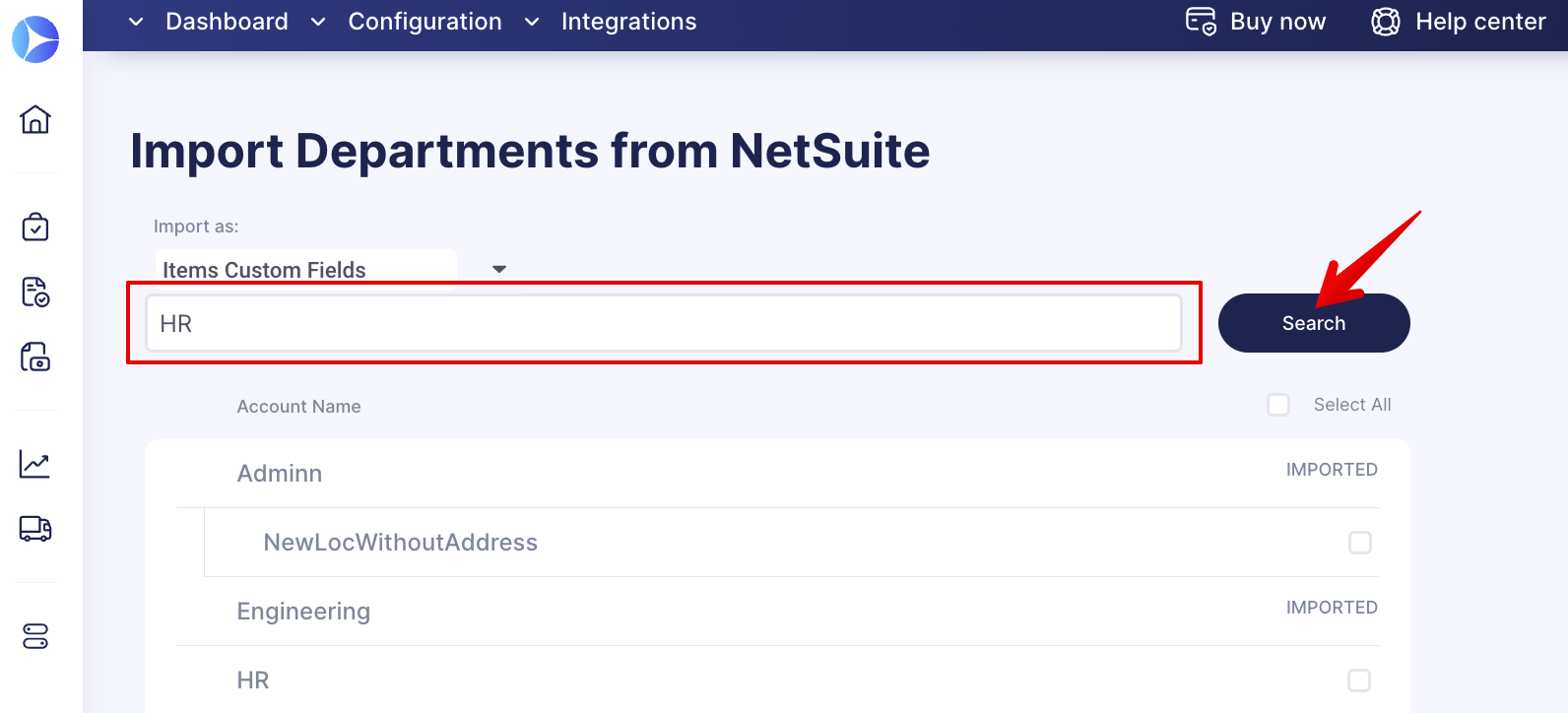 NetSuite Departments Integration